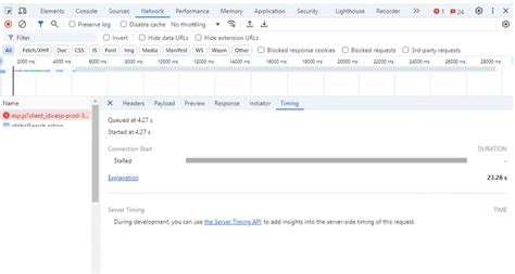 tools right click inspect network a connection timeout error is shown
