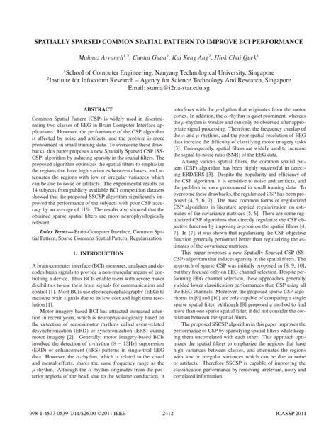 Pdf Spatially Sparsed Common Spatial Pattern To Improve Bci Performance