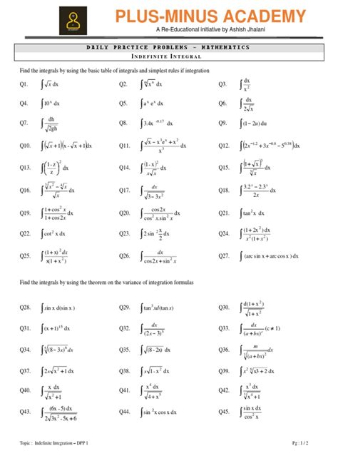 Indefinite Integral Dpp 1 Pdf Functions And Mappings Triangle