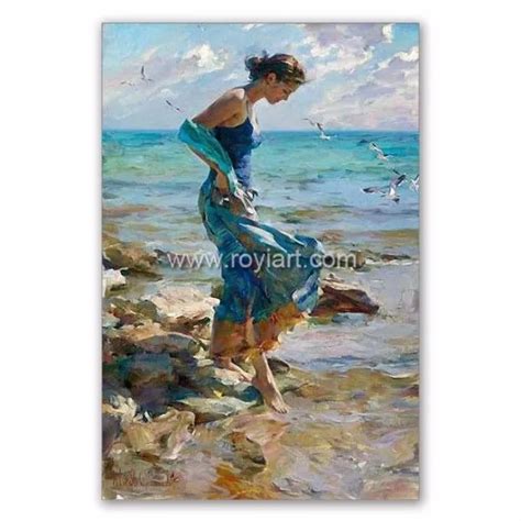 Mano De Pintura Impresionista Hermosa Chica Sexy En La Playa Paisaje
