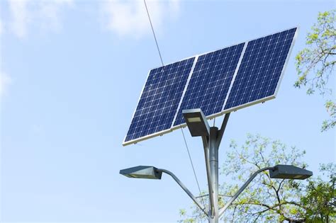 Premium Photo Solar Cell Lamp On Sky Background Light Support With