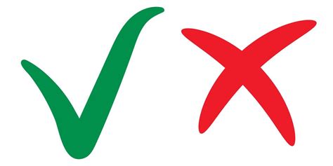 Green Check Mark Ok Sign Of Approval Right Choice Red Cross Sign