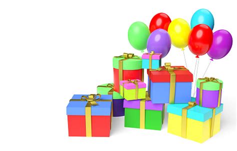 흰색 배경에 많은 다양한 밝은 멀티 컬러 선물 상자와 축제 풍선 3d 일러스트레이션 Fete에 대한 스톡 사진 및 기타 이미지 Fete 공휴일 기념일 Istock