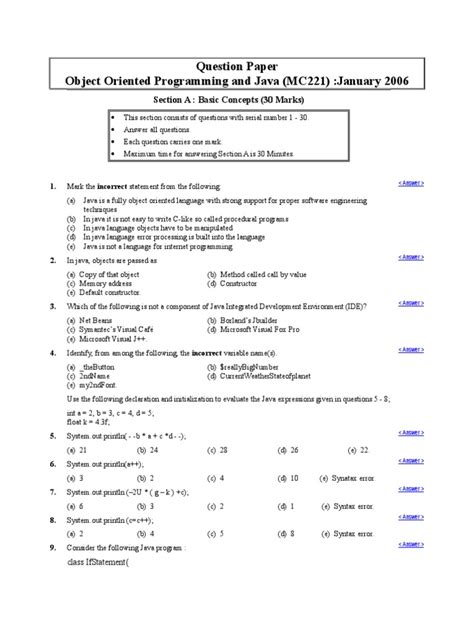Object Oriented Programming And Java Mc221 January 2006 Pdf Method Computer Programming