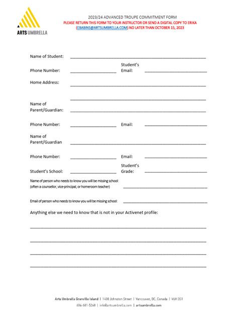 Advanced Troupe Commitment Form 23 24 Fillable Pdf