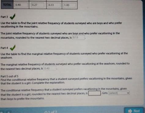 Part 3 Use The Table To Find The Joint Relative Frequency Of Students