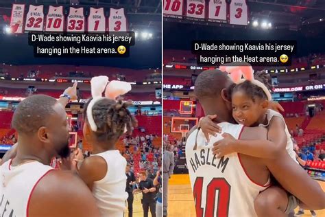 Dwyane Wade Shows Daughter Kaavia His Retired Jersey At Miami Heat Game