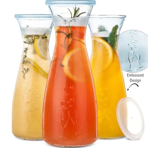 Prestige Mimosa Bar Glass Carafe With Lids 27oz Glass Mimosa Pitcher