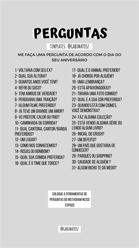 Template De Perguntas Para Usar No Stories Do Instagram Template