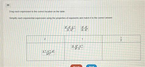solved 20 drag each expression to the correct location on the table