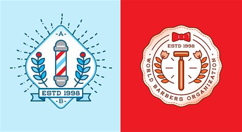 이발소 디자인 세트 빈티지 라벨 배지 엠블럼 벡터 일러스트레이션 골동품에 대한 스톡 벡터 아트 및 기타 이미지 골동품 기둥