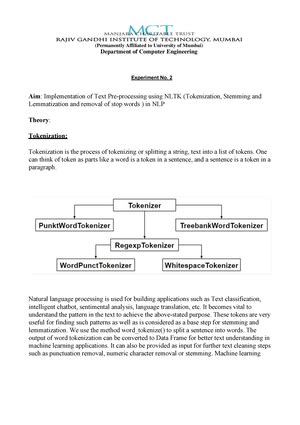 NLP LAB Manual Lab Work CHHATRAPATI SHIVAJI MAHARAJ INSTITUTE OF
