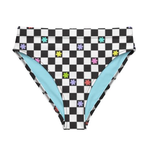 Checkered Flower High Waisted Bikini Bottom Nomadkandi