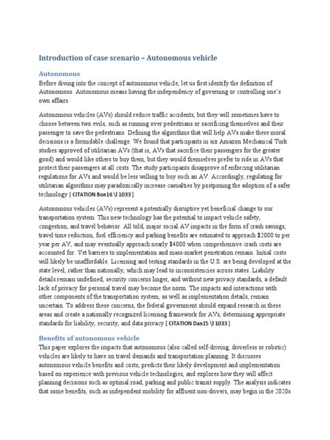 Introduction Of Case Scenario Autonomous Vehicle Pdf Transport