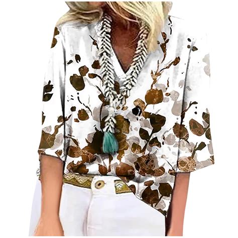 Ovticza Womens Dress Tops For Older Women Floral Elbow Length Tshirt