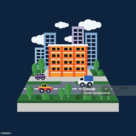 Lanskap Perkotaan Vektor Desain Datar Ilustrasi Stok Unduh Gambar