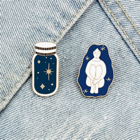 Creative Cartoon Enamel Pins Elegant Girl Blue Wishing Bottle Brooches