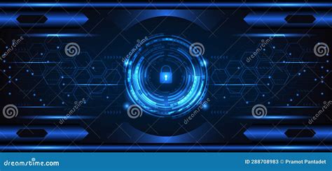Abstract Technology Padlock Hi Tech Futuristic Cyber Security Key Dark Blue Background Vector