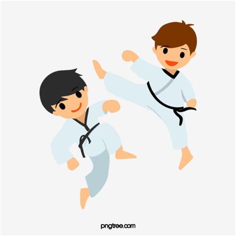 만화 손으로 그린 킥복싱 발로 차기 그림 일러스트 어린이 태권도 운동 PNG 일러스트 및 PSD 이미지 무료 다운로드