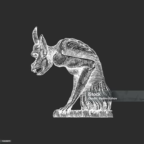 ガーゴイル彫刻スタイルのヴィンテージイラスト中世のキメラ像ベクトルで手描き パリ ノートルダム大聖堂のベクターアート素材や画像を多数ご用意