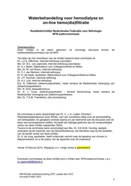 Waterbehandeling Voor Hemodialyse En Vereniging Van Dialyse