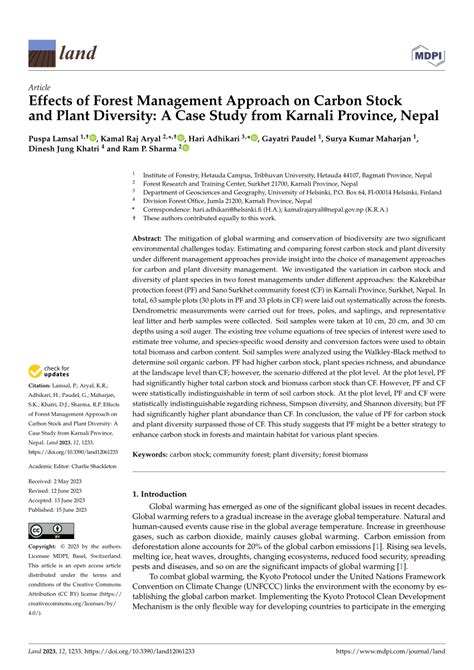 Pdf Effects Of Forest Management Approach On Carbon Stock And Plant