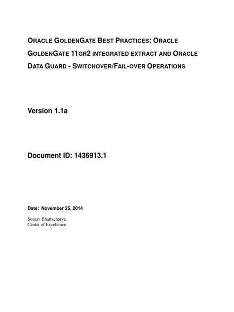 Oracle Goldengate And Data Guard Switchover Best Practices Pdf Replication Computing