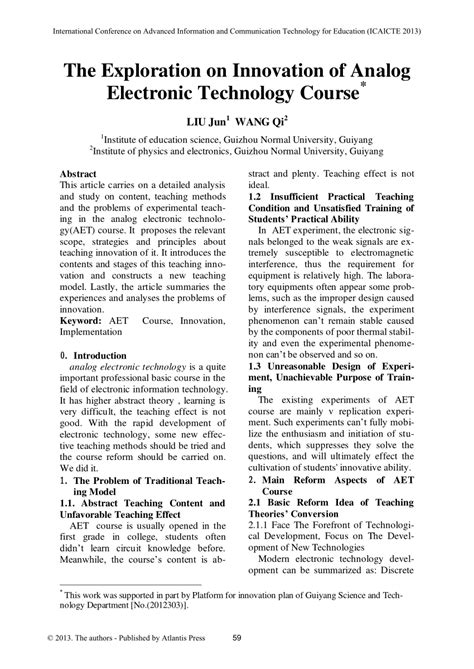 Pdf The Exploration On Innovation Of Analog Electronic Technology Course