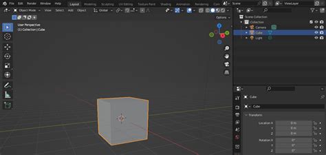 A Screenshot Of Blender With A 3d Cube With An Orange Outline In The 3d