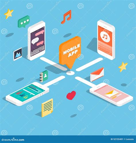 Flat 3d Isometric Phones With User Interface Development Concept Stock
