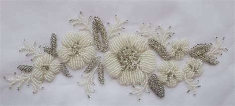 Hand Embroidered Motif With Raised Ivory And Silver Beads Etsy