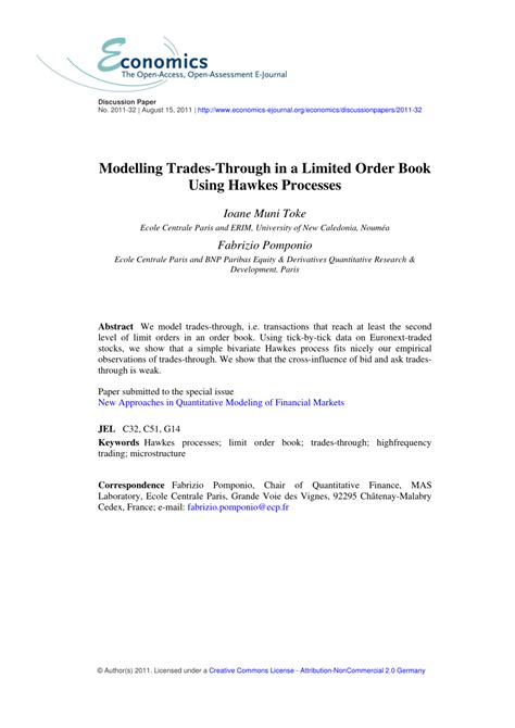 Pdf Modelling Trades Through In A Limit Order Book Using Hawkes Processes