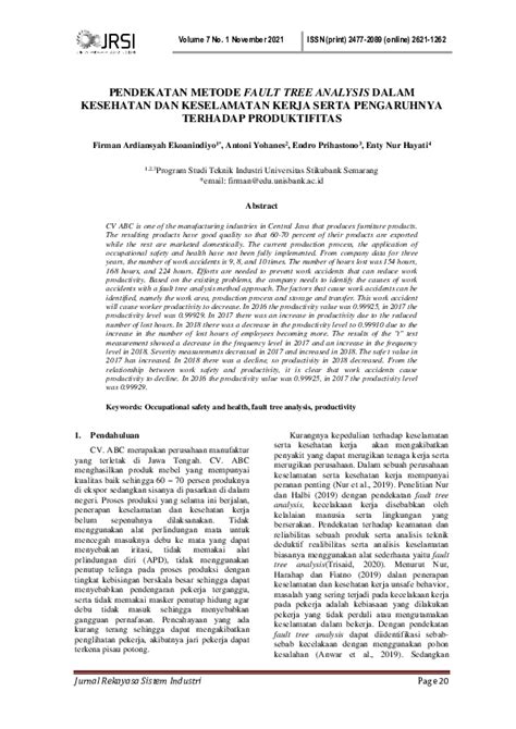 Pdf Pendekatan Metode Fault Tree Analysis Dalam Kesehatan Dan Keselamatan Kerja Serta