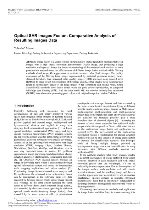 PDF Optical SAR Images Fusion Comparative Analysis Of Resulting Images Data
