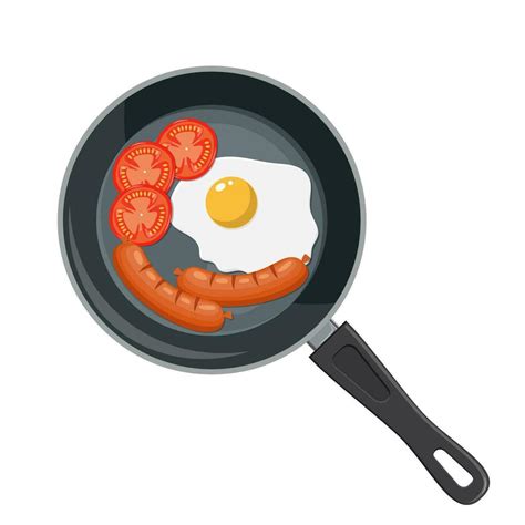 Caliente Fritura Pan Con Frito Huevos Salchichas Tomates Parte Superior Vista Aislado En