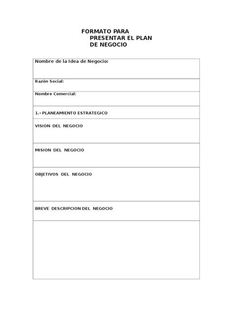 Formato Plan De Negocio Pdf Producto Negocio Distribución