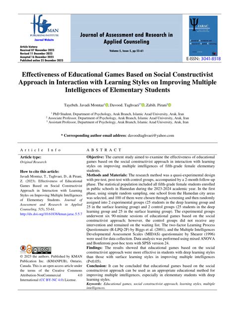 Pdf Effectiveness Of Educational Games Based On Social Constructivist Approach In Interaction