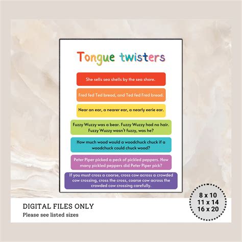 Tongue Twisters Printable Wall Art Fun Modern Classroom Decor