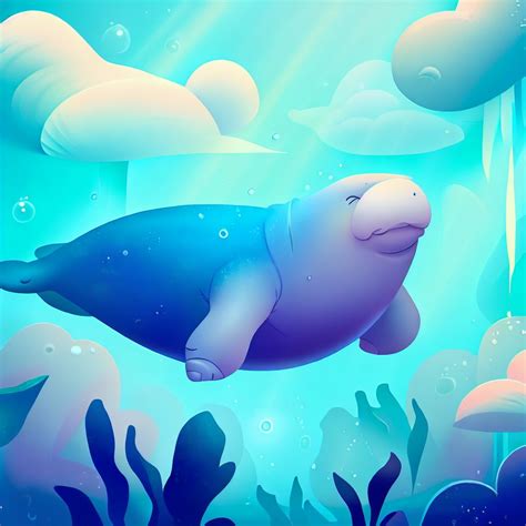 Make An Illustration Of A Manatee Floating In A Dr Image Creator In Bing