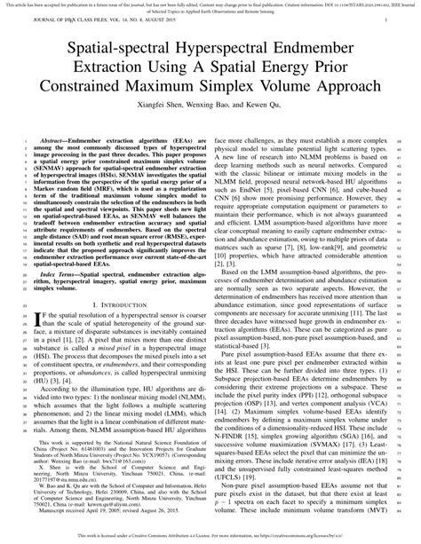 Pdf Spatial Spectral Hyperspectral Endmember Extraction Using A