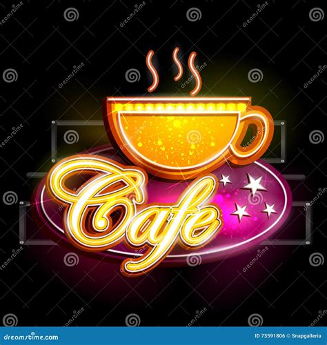 Neon Light Signboard For Cafe Stock Vector Illustration Of Evening