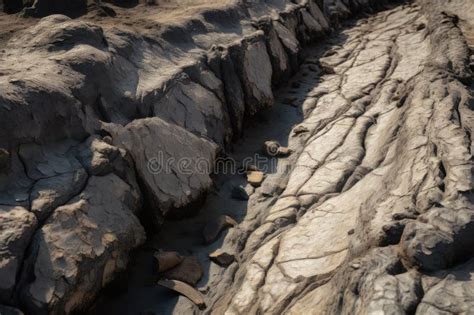 Close Up Of Fault Line With Rocks And Earth In Motion Stock