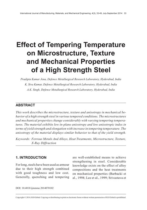 Pdf Effect Of Tempering Temperature On Microstructure Texture And