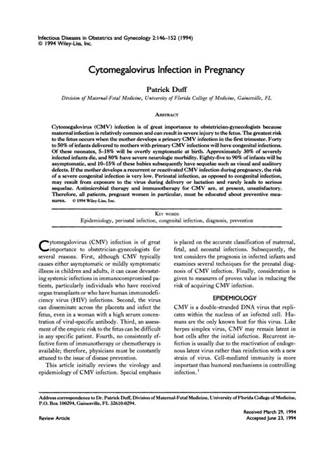 Pdf Cytomegalovirus Infection In Pregnancy