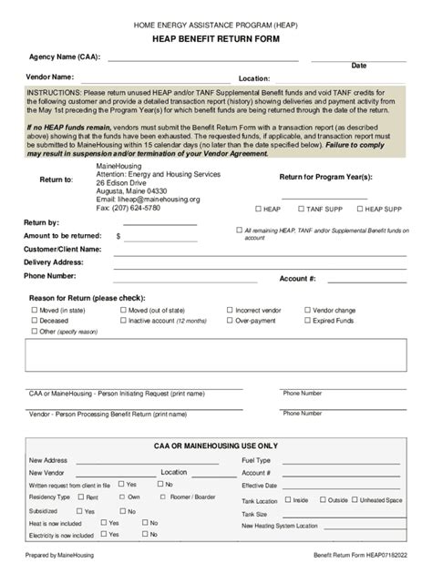 Fillable Online Heap Benefit Return Form Fax Email Print Pdffiller