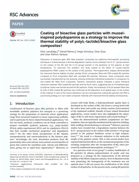 Pdf Coating Of Bioactive Glass Particles With Mussel Inspired