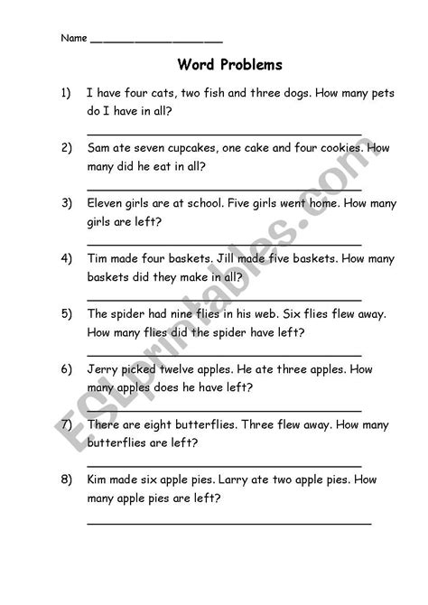 Math Word Problems Esl Worksheet By Treeoflight