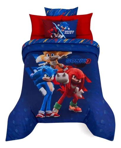 Set De Edredón Microfibra Matrimonial Sonic Rayo Color Azul Envío Gratis