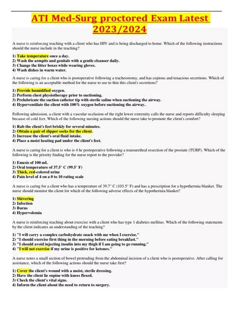 Ati Med Surg Proctored Exam Latest Updated 100 Correct Questions And