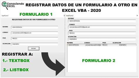 REGISTRAR DATOS DE UN FORMULARIO A OTRO EN EXCEL VBA YouTube